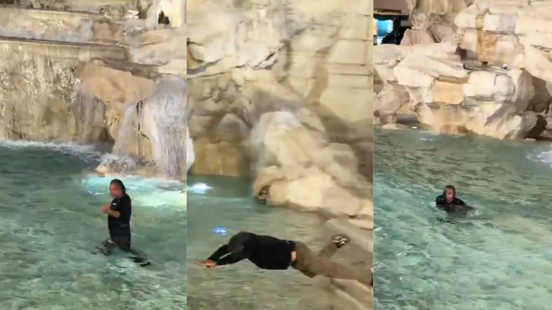 Un turista se lanza de cabeza y nada en la Fontana di Trevi como si ...